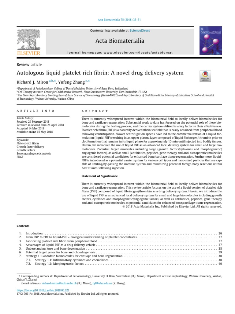 Miron Zhang i-PRF Drug Delivery | PDF | Coagulation | Bone