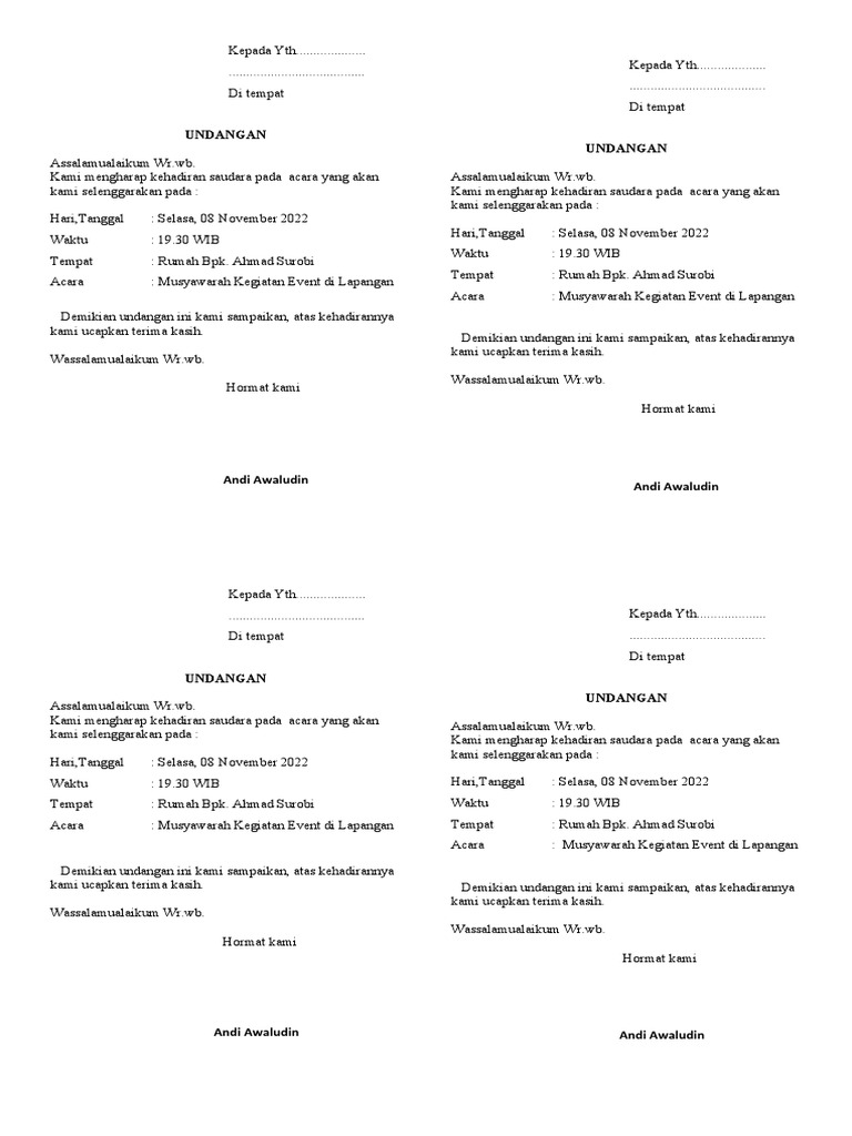 Undangan Selembar 4 | PDF