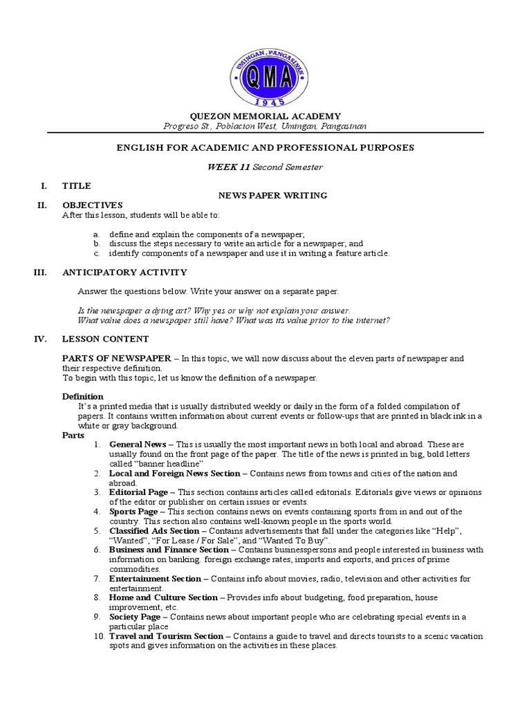 EAPP Outline Week 11 | PDF | Newspapers | News