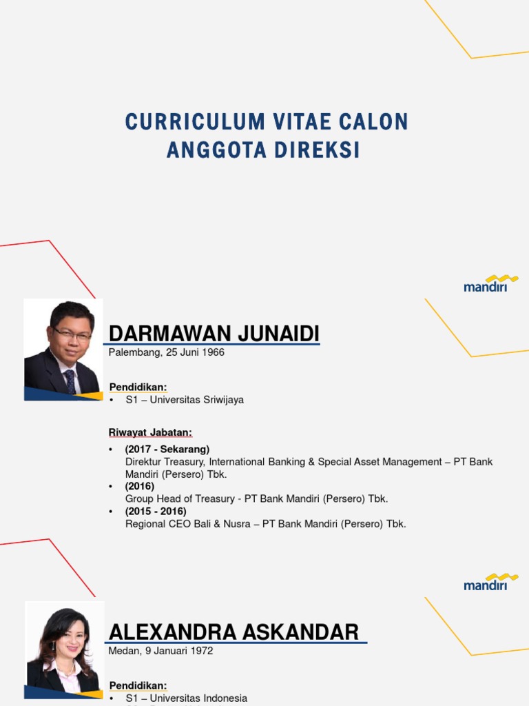 CV Calon Direksi Bank Mandiri | PDF | Perjalanan