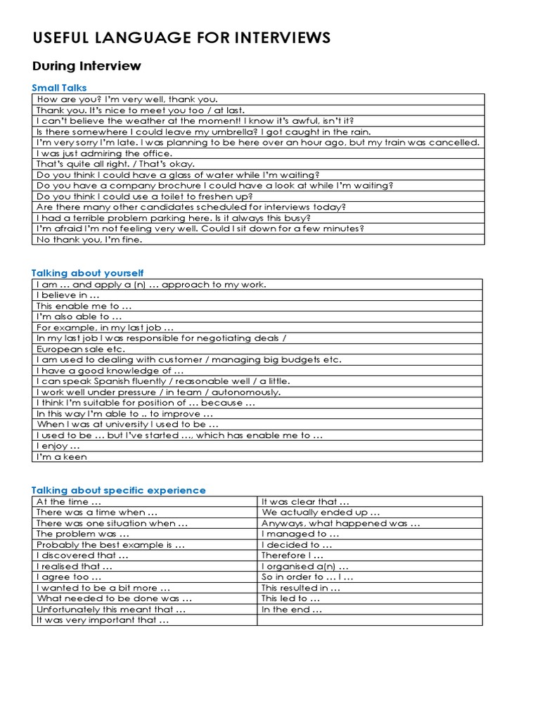 Useful Language For Interviews | PDF