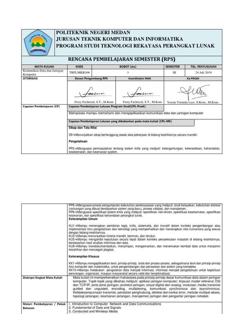 RPS Komunikasi Data Dan Jaringan Komputer TRPL | PDF