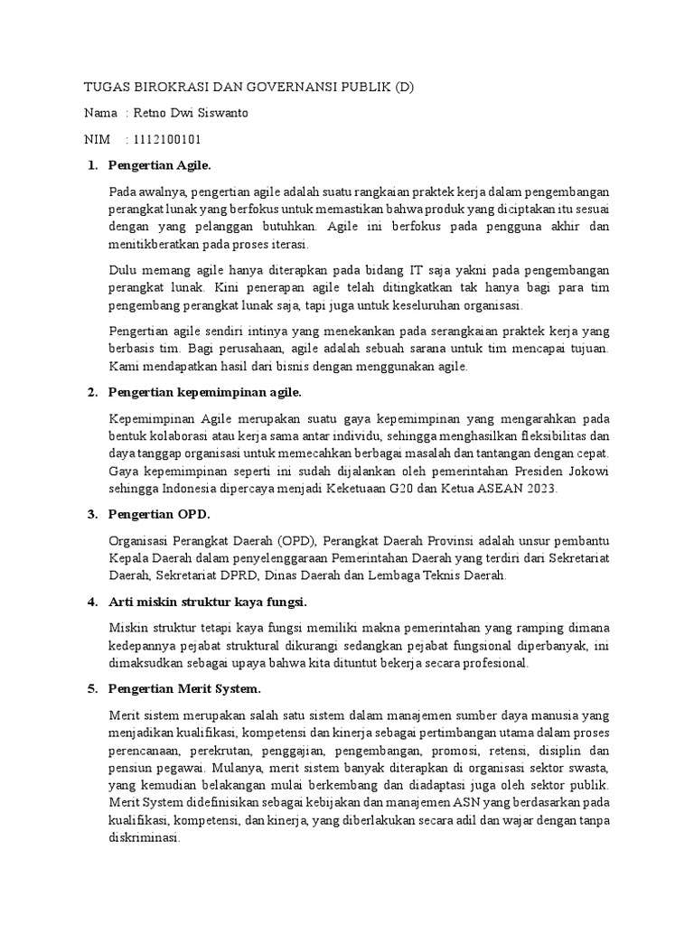 Retno Dwi S - 1112100101 - Tugas Birokrasi Dan Governnsi D PDF | PDF | Karier & Perkembangan