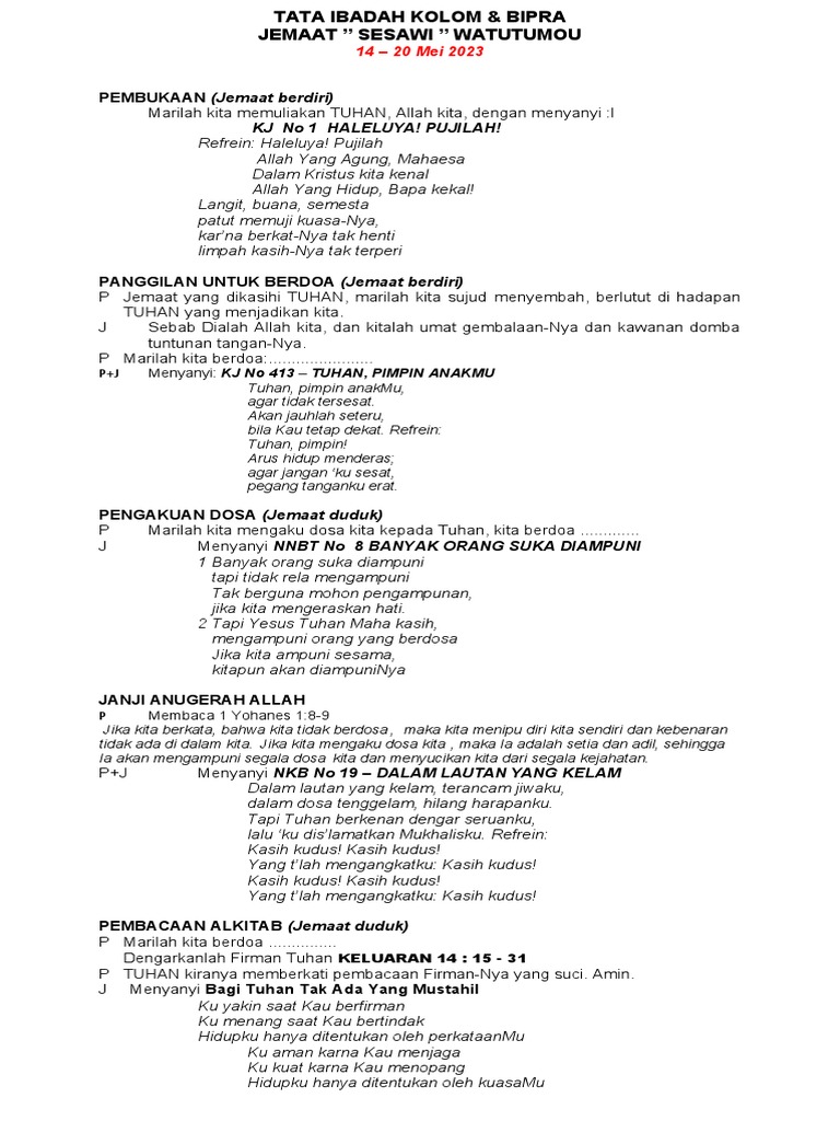 Tata Ibadah Kolom & Bipra 14 - 20 Mei 2023 | PDF