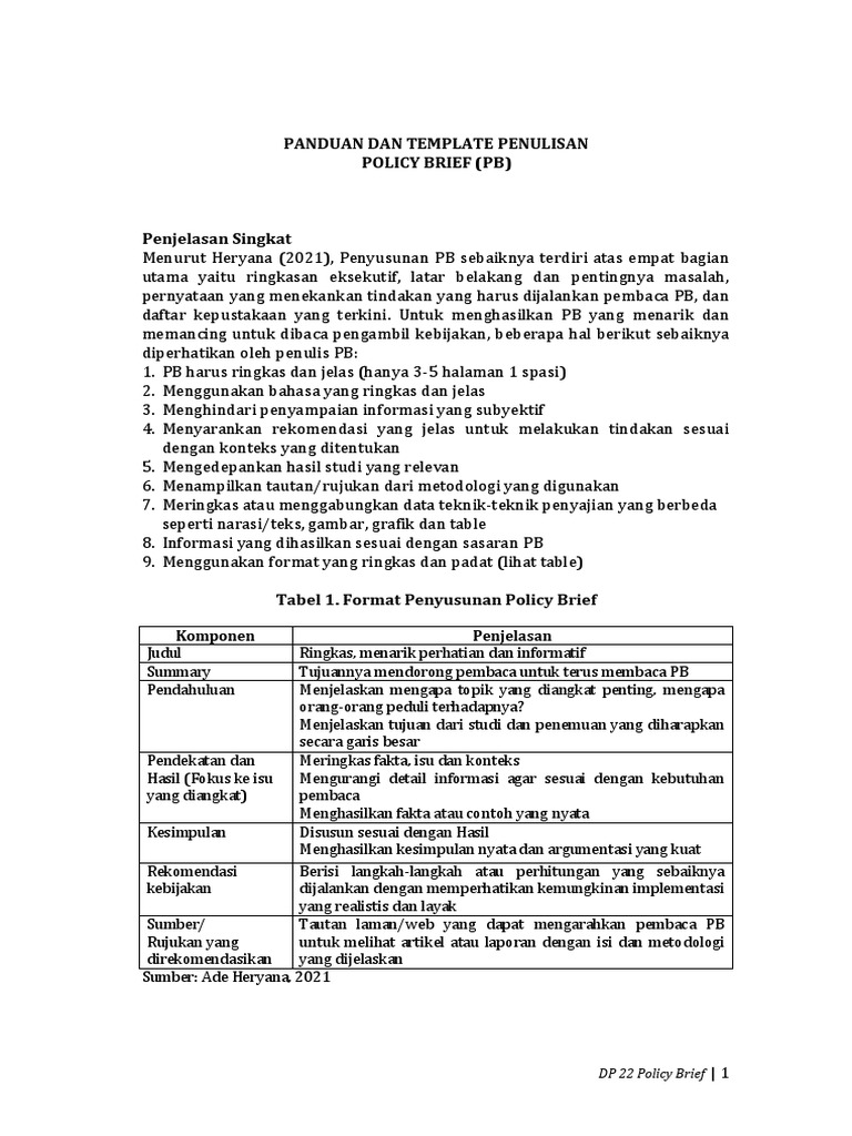 Panduan Dan Template Policy Brief - 2021 PDF | PDF