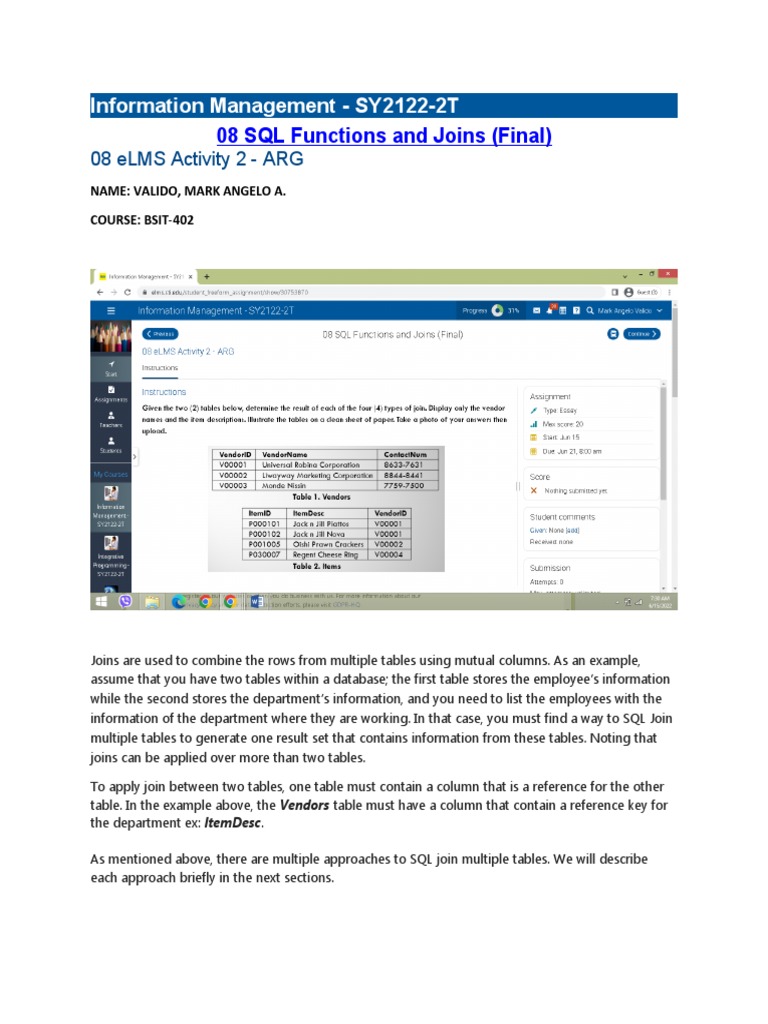 08 SQL Functions and Joins (Final) | PDF