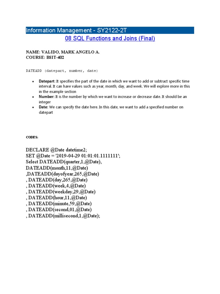 08 SQL Functions and Joins | PDF