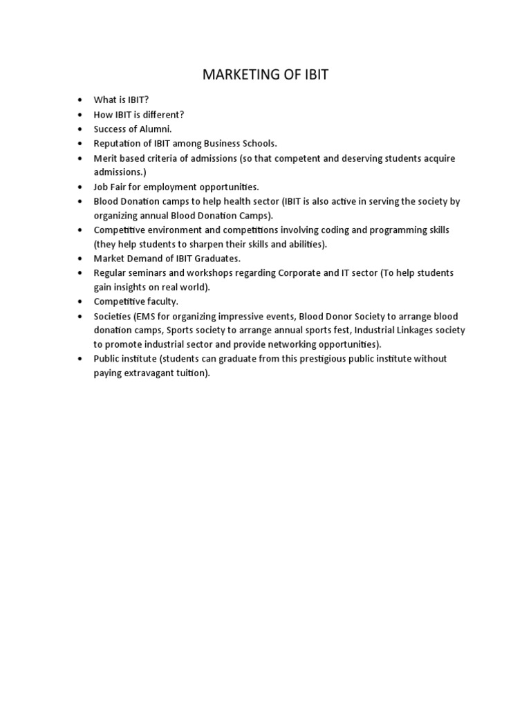 Marketing Of Ibit Pdf