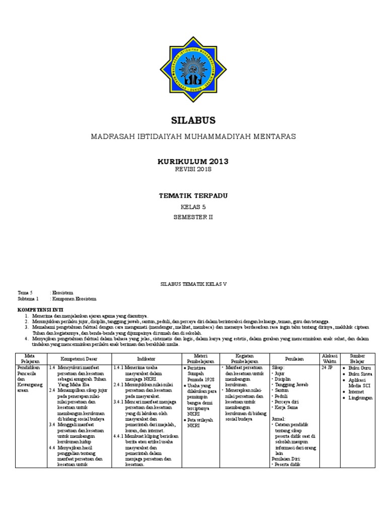 Kelas 5 Silabus Tema 5 | PDF | Sains & Matematika