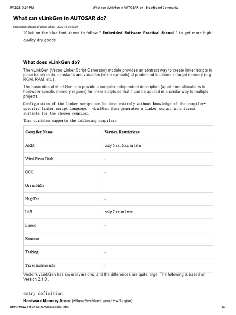 What Can vLinkGen in AUTOSAR Do - Breadboard Community PDF | PDF | Booting | Compiler