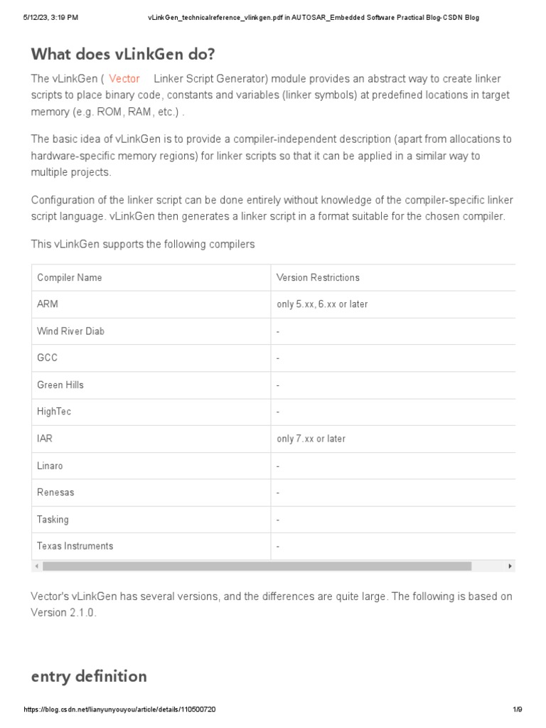 vLinkGen - Technicalreference - Vlinkgen - PDF in AUTOSAR - Embedded Software Practical Blog ...