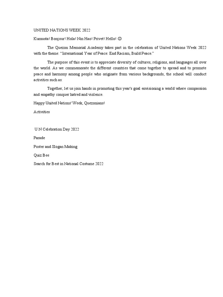 United Nations Week 2022 | PDF