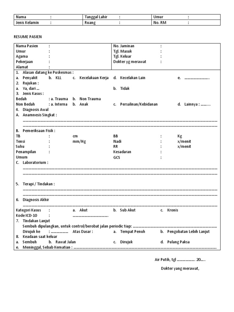 Resume Medis Pasien Rawat Inap | PDF | Pengembangan Diri