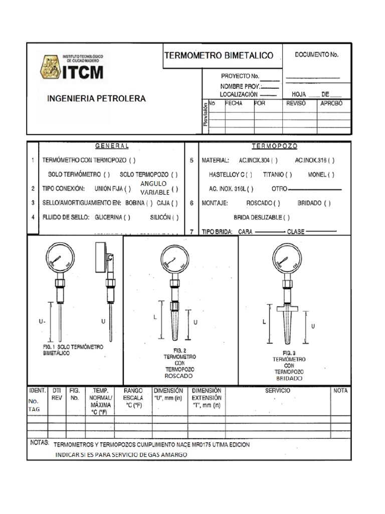 Hoja Isa Especificacion de Termometro y Termopozo PDF | PDF