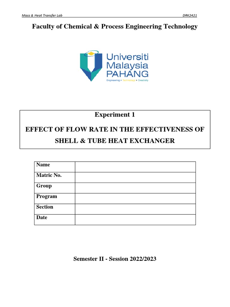 Exp. 1 EFFECT OF FLOW RATE IN THE EFFECTIVENESS OF SHELLTUBE HEAT EXCHANGER | PDF | Heat ...