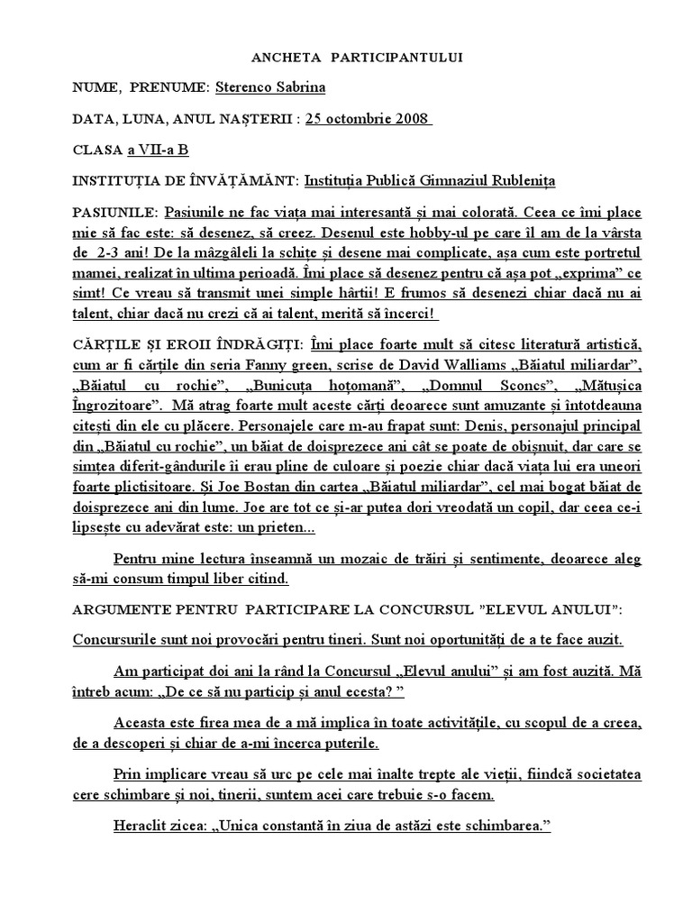 Ancheta Participantului | PDF