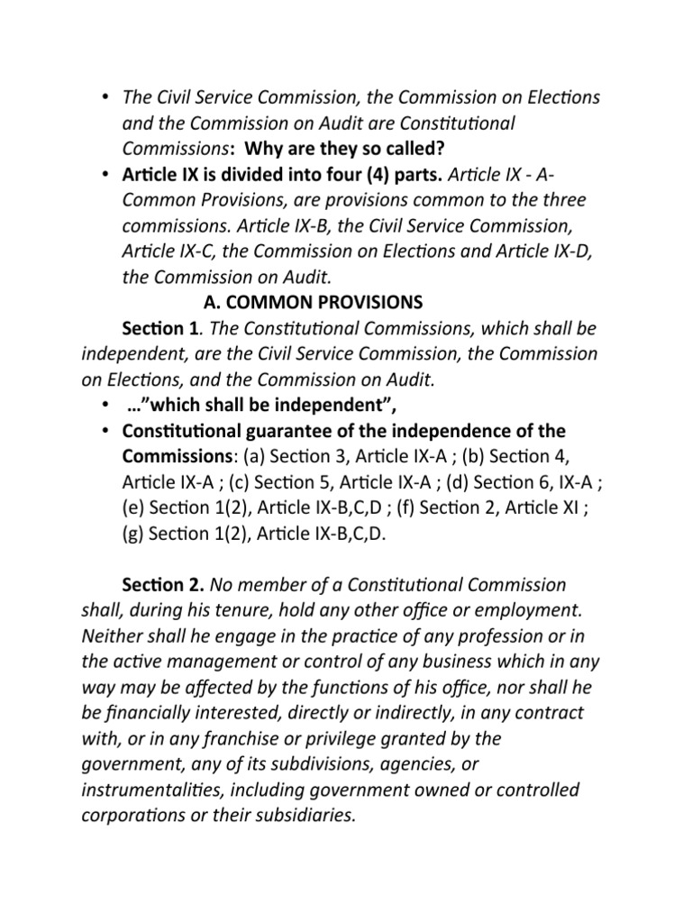 Outline XI - The Constitutional Commissions | PDF | Commission On ...