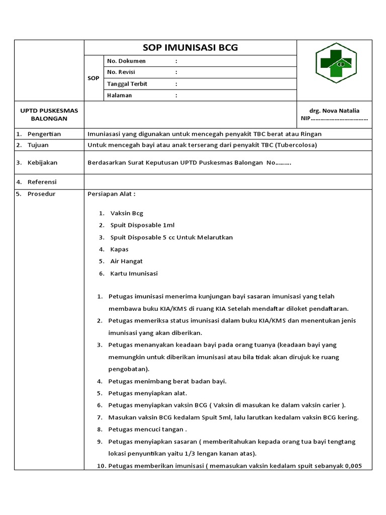Sop Imunisasi BCG | PDF