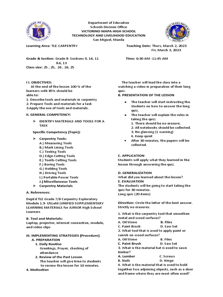 Lesson 1 Quiz | Download Free PDF | Tools | Teachers