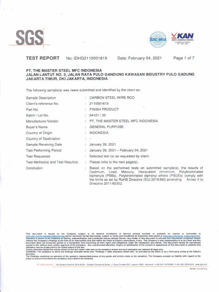 Ms - ROHS CERTIFICATE Wire Rod PDF | PDF