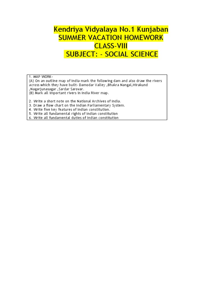 Class Viii Summer Vacation PDF | PDF