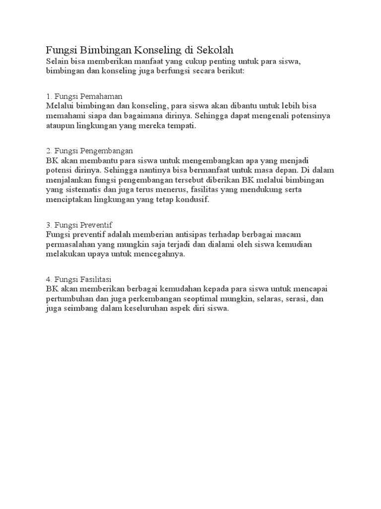 Fungsi Bimbingan Konseling Di Sekolah | PDF