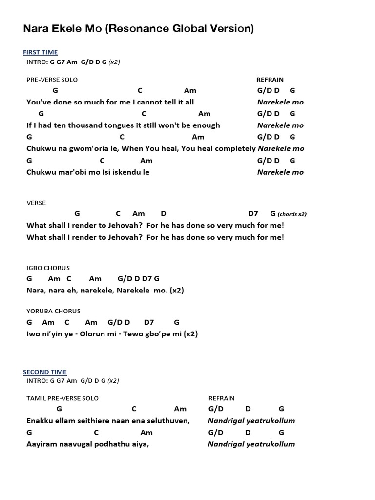 Nara Ekele Mo Lyrics and Chords | PDF | Language Arts & Discipline
