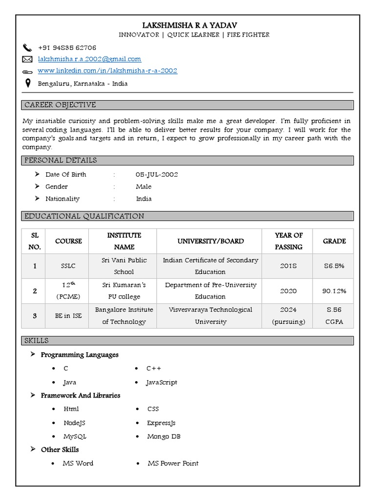 Lakshmisha Resume | Download Free PDF | Java Script | Software Development