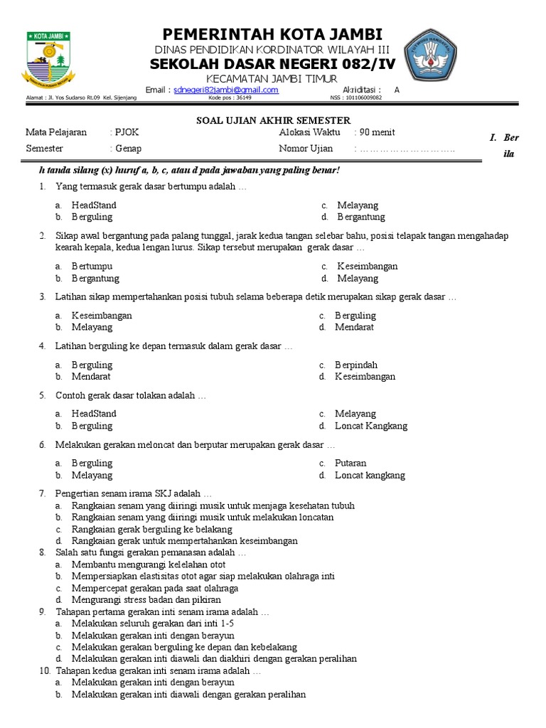 Soal Ujian Kelas 6 Pjok | PDF