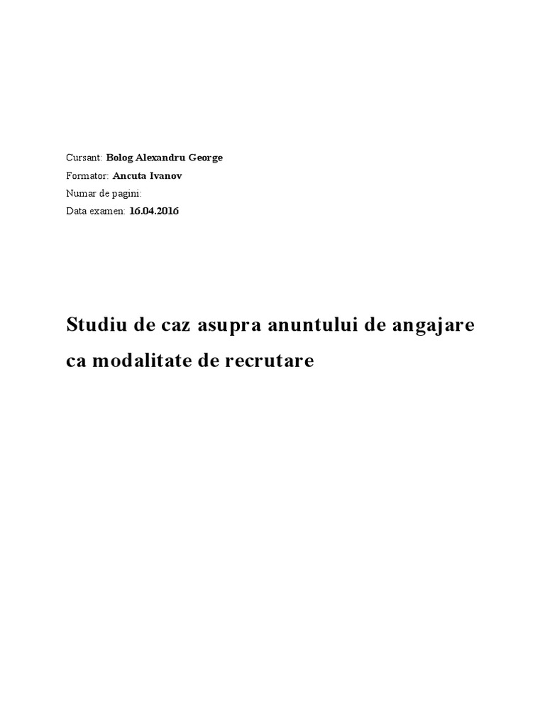 Studiu de Caz - Anuntul - de - Angajare | PDF