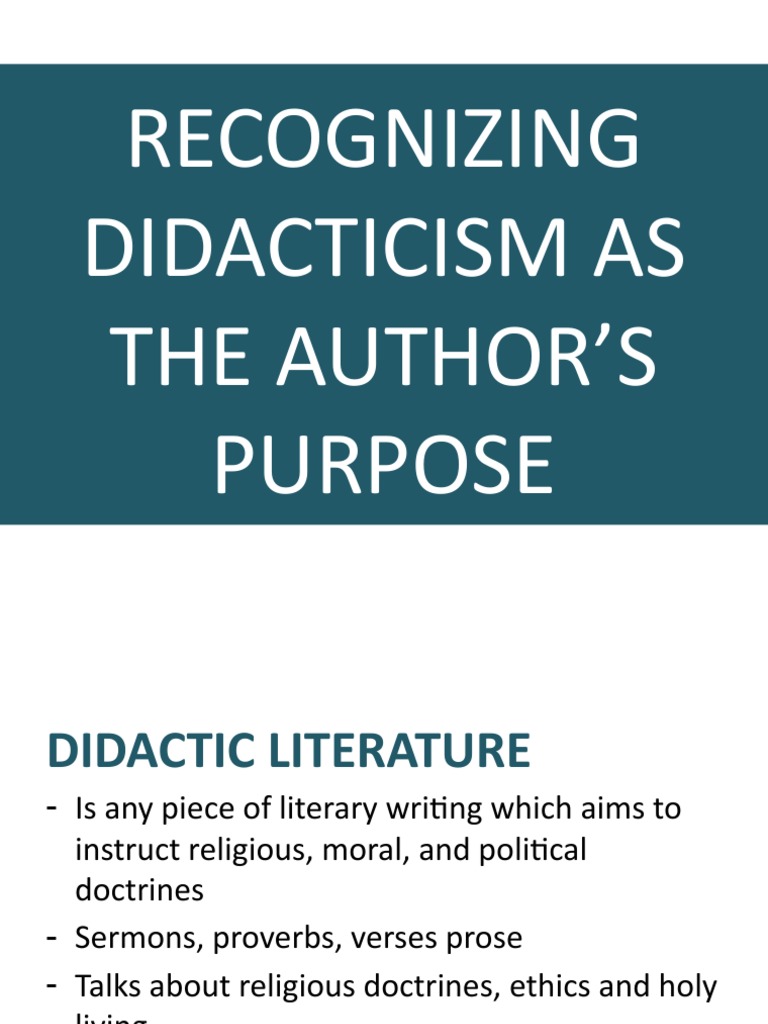 Recognizing Didacticism As The Author's Purpose | PDF