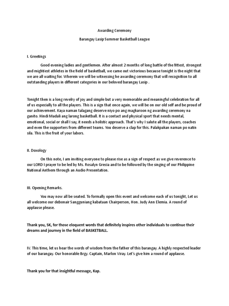 Awarding Ceremony Script | PDF