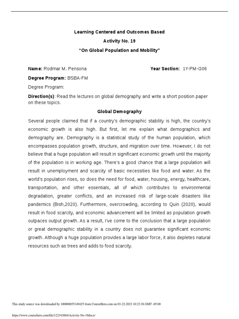 Activity No. 19 | PDF | Demography | Population