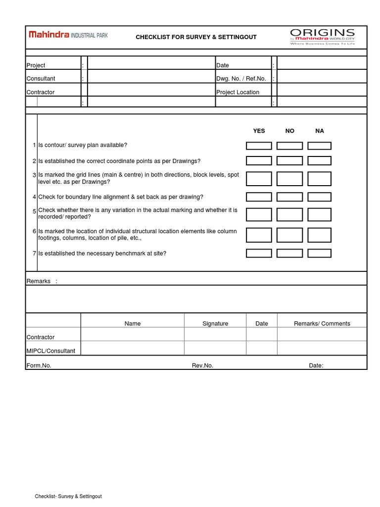 Check list for Surveying | PDF