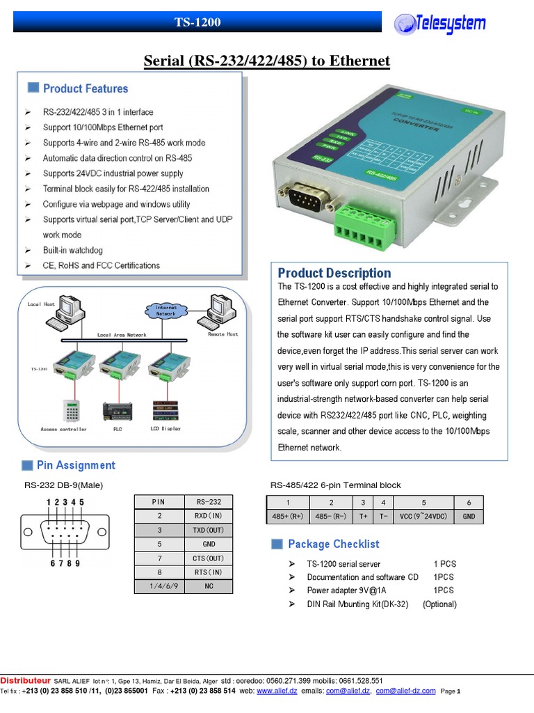 TS-1200 Serial-to-Ethernet Converter | PDF | Software | Communications ...