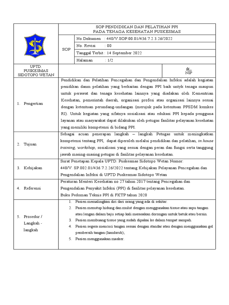 SOP Pendidikan PPI Tenaga Kesehatan | PDF