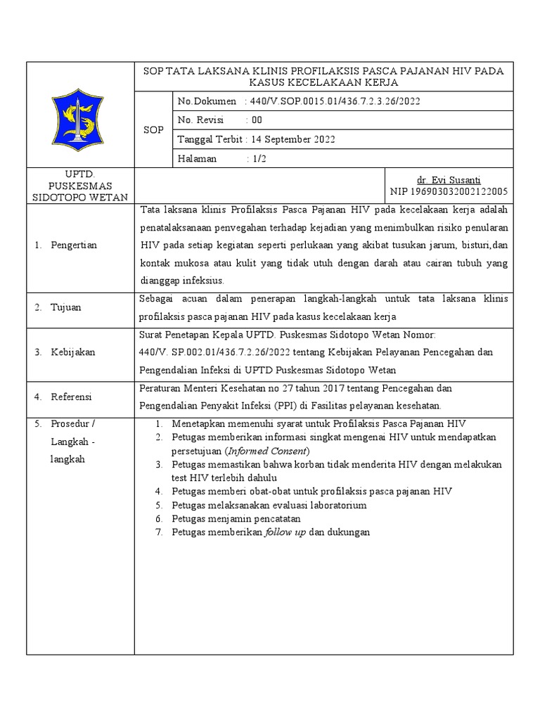 Sop Tata Laksana Klinis PPP Hiv | PDF