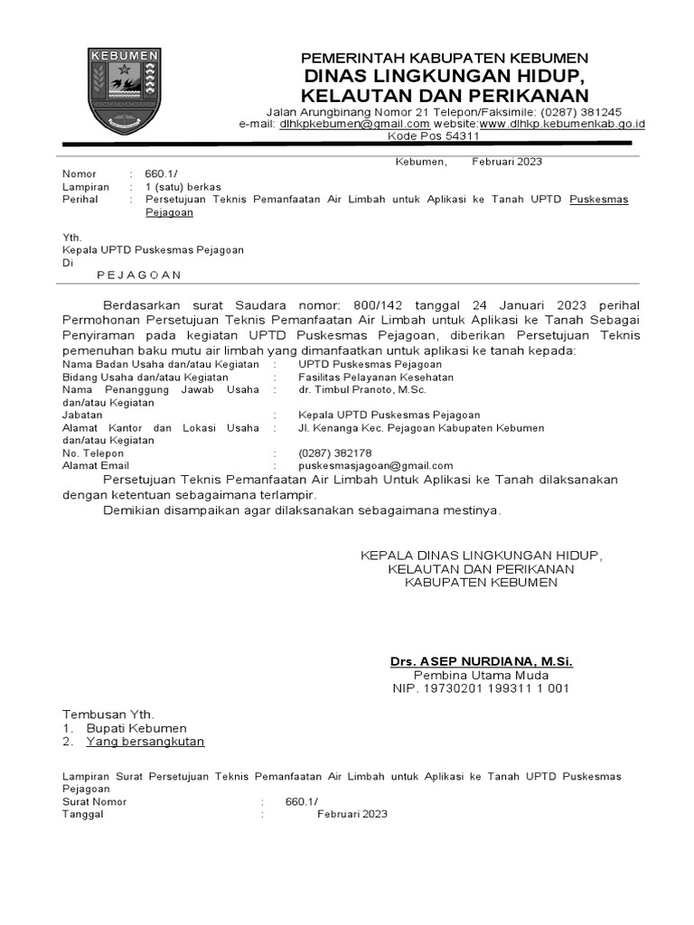 Persetujuan Teknis Air Limbah Puskesmas | PDF