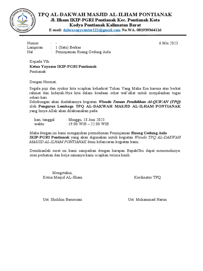 Surat Peminjaman Ruangan | PDF