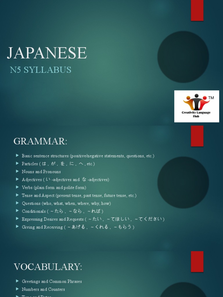 JLPT N5 Syllabus | PDF