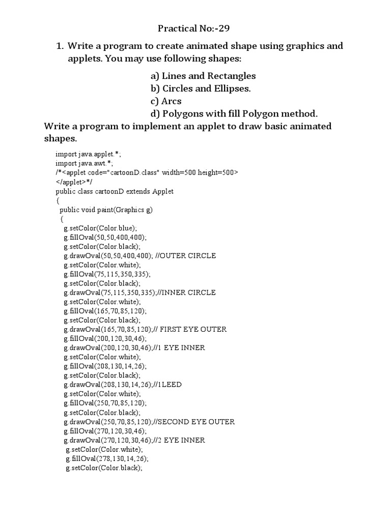 Java Practical | PDF | Shape | Geometric Objects Java Practical | PDF | Shape | Geometric Objects