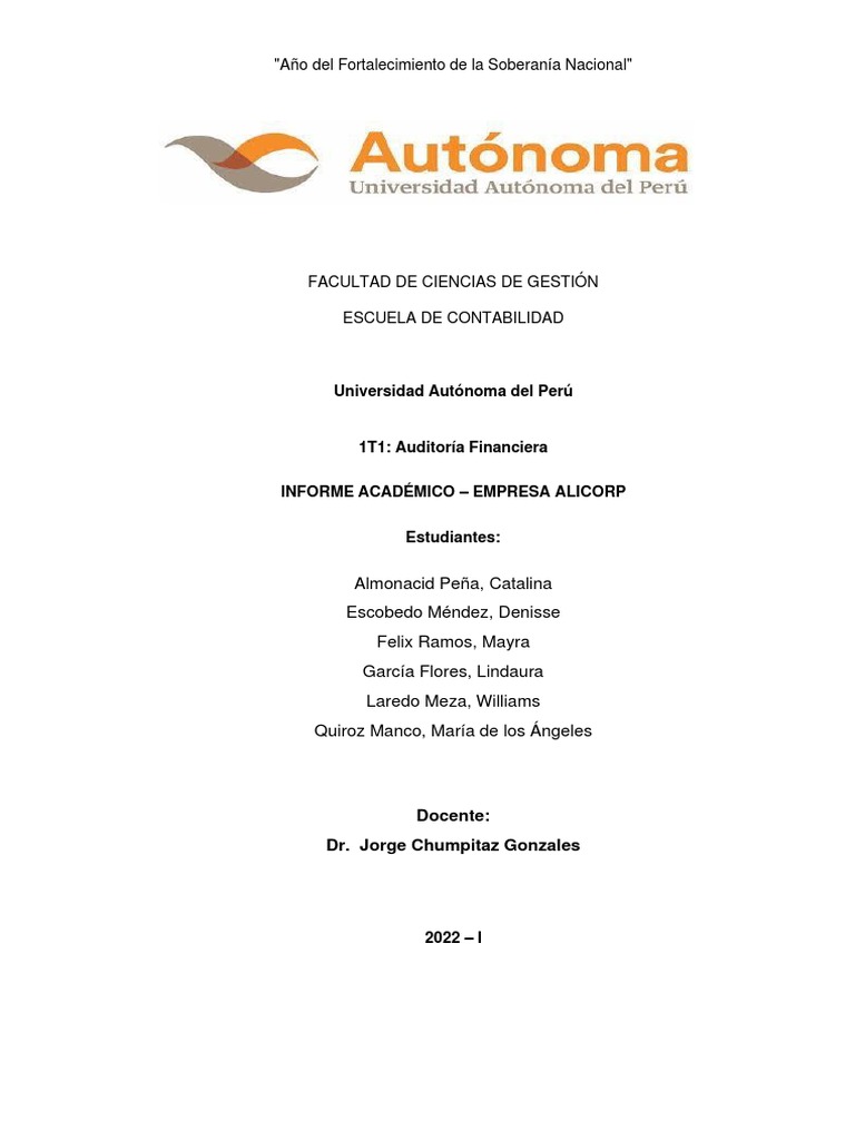 Informe Alicorp - Presentación Parcial | Descargar gratis PDF | Auditoría | Economias