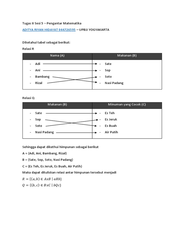 Diskusi Sesi 5 - Semester 1 - Pengantar Matematika (Relasi) | PDF