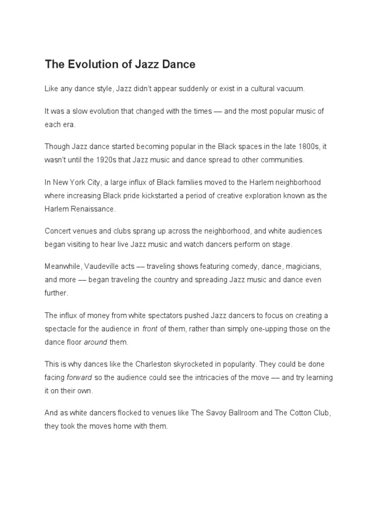 The Evolution of Jazz Dance | PDF | Jazz | Dances