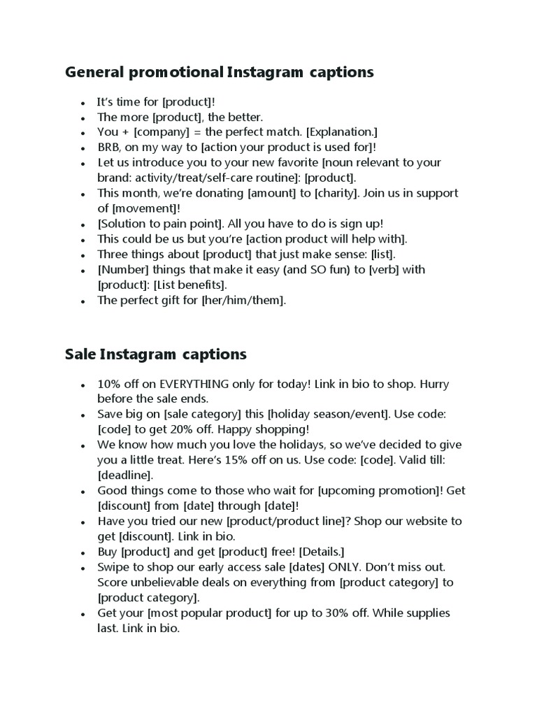 General Promotional Instagram Captions | PDF | Career & Growth