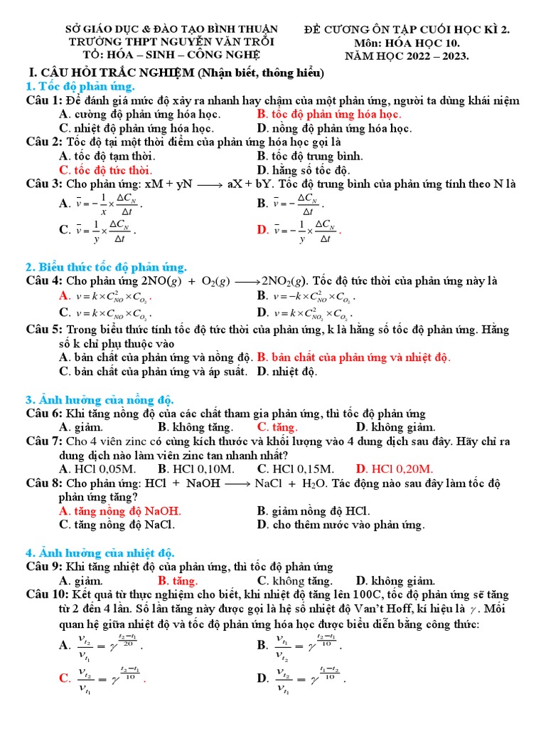 De-cuong-CK2 Hoa10 2022-2023 GV PDF | PDF