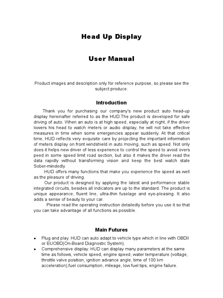 Head Up Display. User Manual - 1-5 | PDF