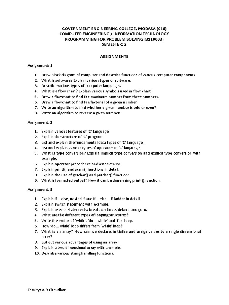 PPS Assignments-1 | PDF | Control Flow | Pointer (Computer Programming)