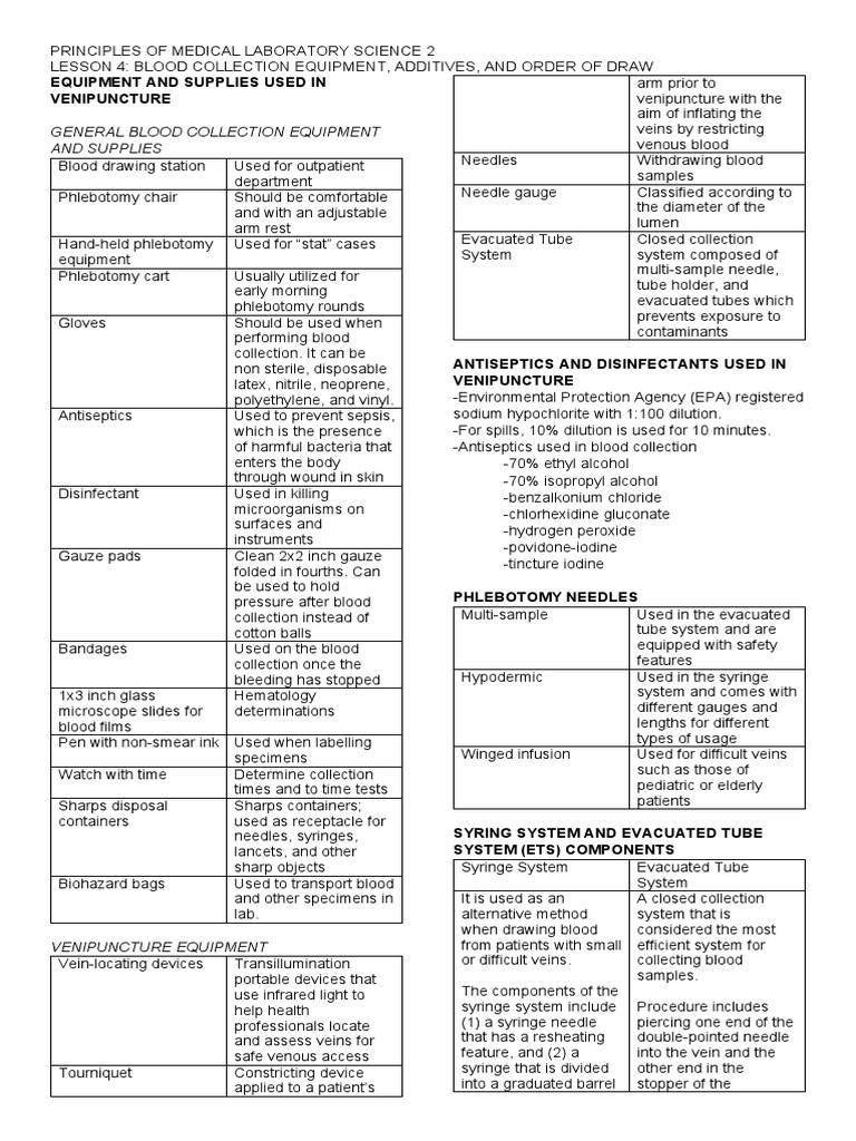 Phlebotomy Order of Draw and Additives | PDF | Syringe | Chemistry