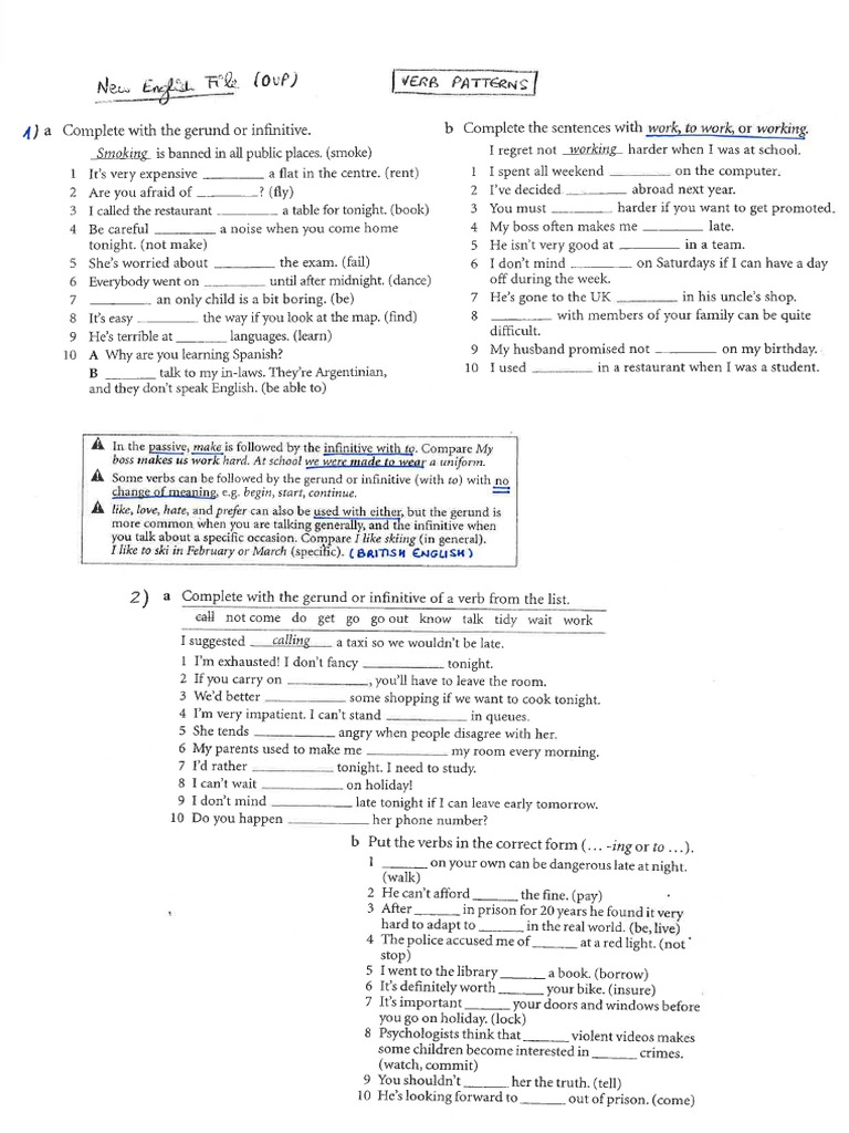 NEF Verb Patterns - Exercises PDF | PDF